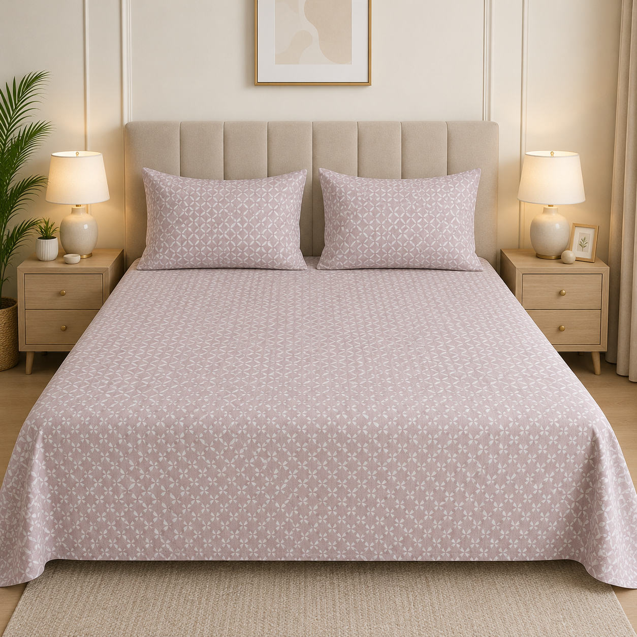3 PCs Double Bed Sheet- AP0065 – Apricot