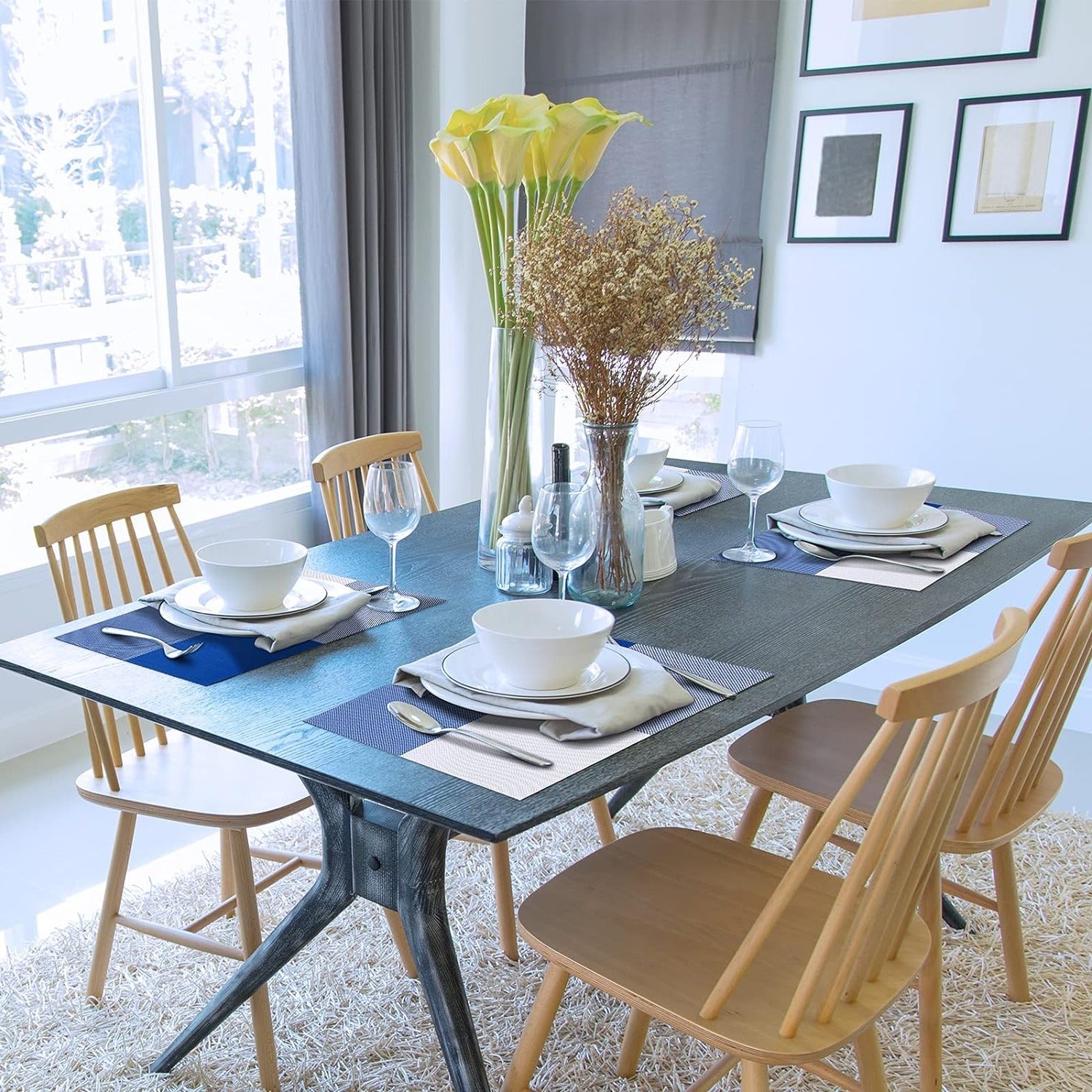 PVC Table Place Mats-Blue Check – Apricot