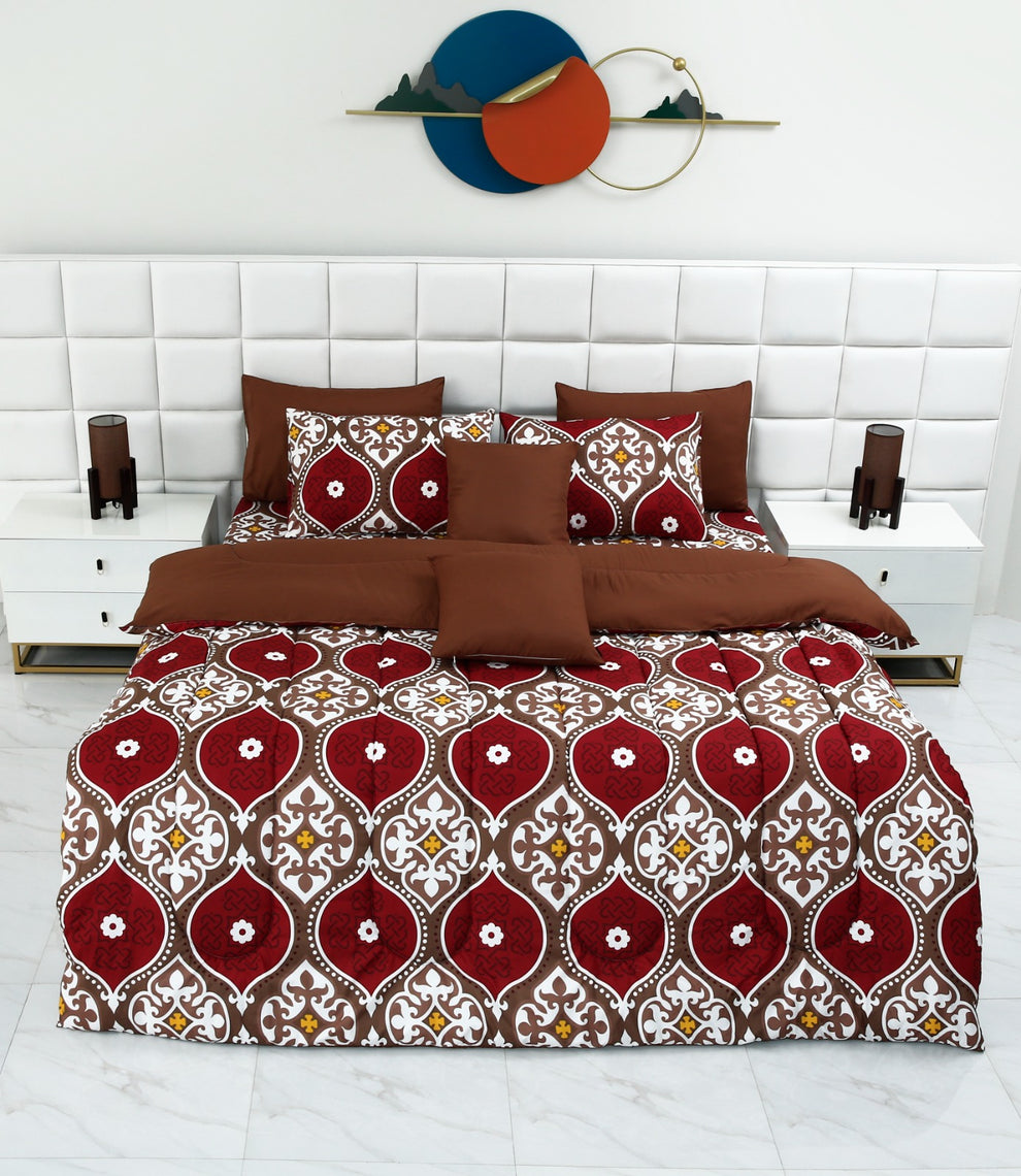5 PCs Single Comforter Set-Brown Crown – Apricot