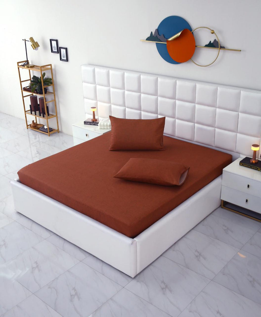 Fitted Bed Sheet-Brown Texture – Apricot